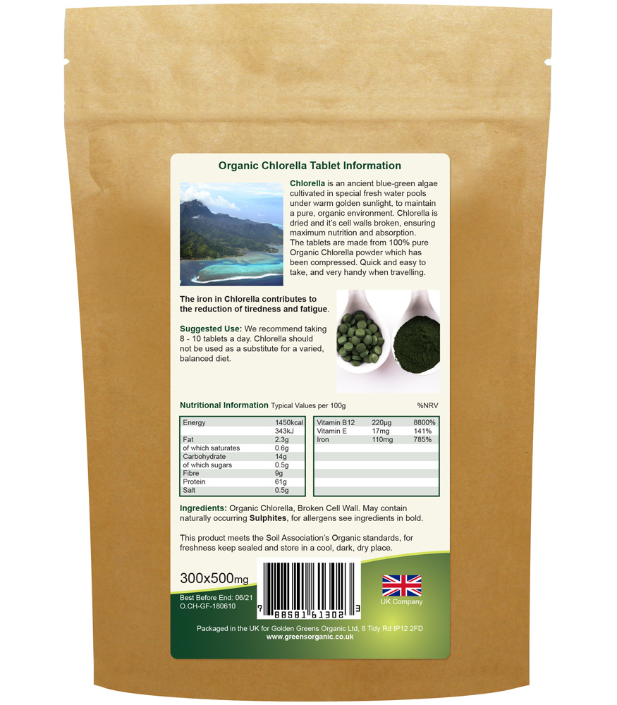 Golden Greens Organic Chlorella 500mg 120 Tablets | Genesis Healing Golden Greens Organic Chlorella 500mg 120 Tablets | Genesis Healing